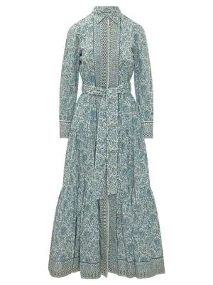 MC2 SAINT BARTH Mc2 Saint Barth Batik-Print Tiered Maxi Dress Gray