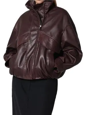 Nour Hammour Leather Bomber Jacket - Brown