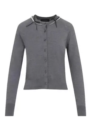 Simone Rocha Crew Neck Cardigan With Embellished Collar - Gray