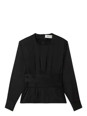 RÓHE Crew Neck Pleated Blouse With Belt - Black