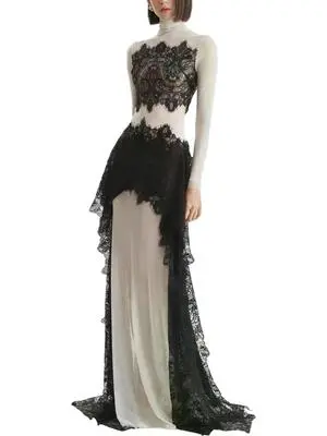 2310 STUDIO Lace-panelled High-low Maxi Dress - White