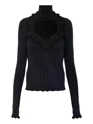 Balenciaga Ruffled Heart-cutout Sweater - Black