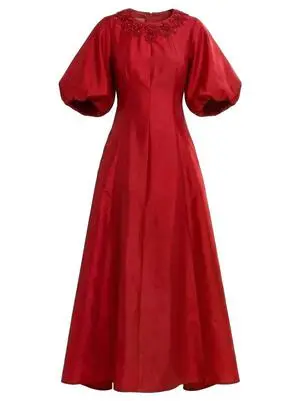 BARUNI Jawher Bead-embellished Puff-sleeve Maxi Gown - Red