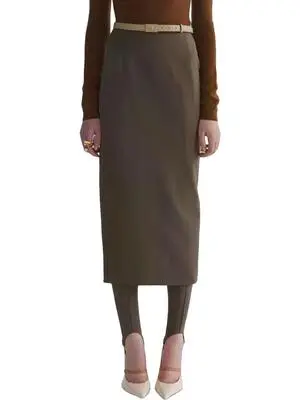 MUGLER Taupe Bi-stretch Wool High Waist Pencil Skirt - Neutrals