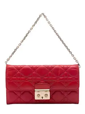 Dior Lambskin Cannage Miss Promenade Wallet On Chain Shoulder Bag - Red