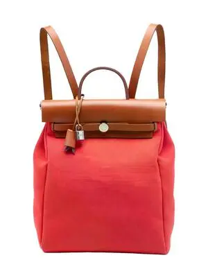 Hermès Toile Herbag A Dos Zip Retourne Backpack - Red
