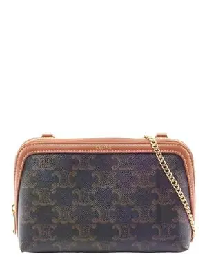Celine Triomphe Coated Canvas Clutch On Chain Crossbody Bag - Brown