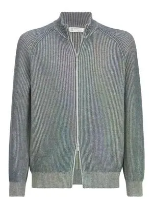 Brunello Cucinelli Cashmere English Rib High-neck Zipper Cardigan - Grey
