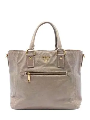 Prada Vitello Shine Convertible Tote Satchel - Brown