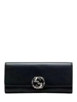 Gucci Calfskin Crystal Embellished Broadway Clutch Bag - Black