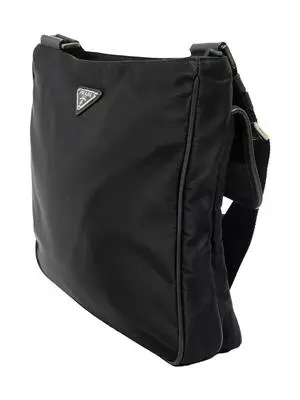 Prada Saffiano Trimmed Tessuto Zip Top Crossbody Bag - Black