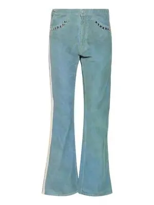 MARKING DISTANCE Stud-embellished Corduroy Trousers - Blue