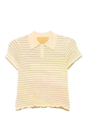 Guest In Residence Smocked Striped Polo Shirt - Neutrals