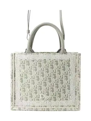 Dior Mini Oblique Embroidered Canvas Lace Book Tote Satchel - Grey