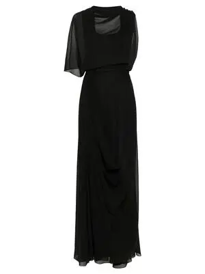 GEMY MAALOUF Single-sleeve Draped Gown In Crepe De Chine - Black