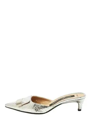 SERGIO ROSSI Croc-embossed Buckle Mules - Silver