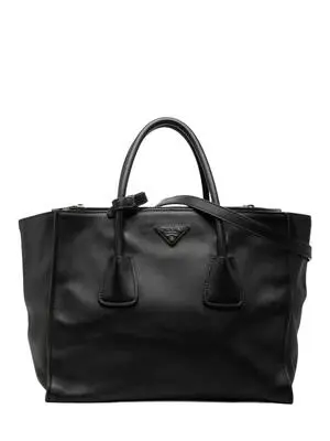 Prada Glace Calf Twin Pocket Double Handle Satchel - Black