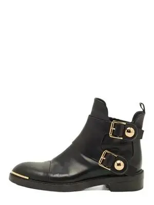 LOUIS VUITTON Buckled Leather Ankle Boots - Black