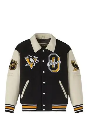 OVO X Nhl Pittsburgh Penguins Leather & Wool Varsity Jacket - Black