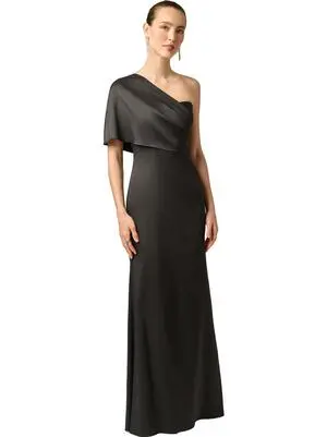 Aidan Mattox One Shoulder Draped Mermaid Gown - Black