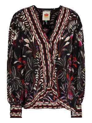 FARM RIO Farm Rio Embellished Printed Satin Blouse