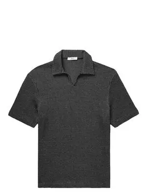 Mr P. Waffleknit Cotton Polo Shirt - Black