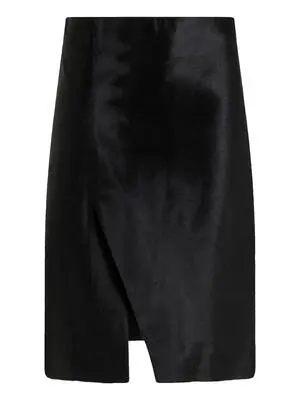 Loulou De Saison Calf Hair Skirt With Front Slit - Black