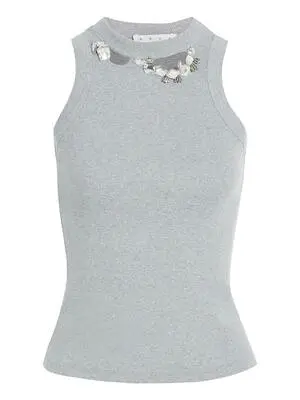 AREA Crystal-embellished Ribbed Cotton-blend Jersey Tank - Gray