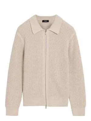 Theory Gary Ribbed Cotton And Cashmere-blend Zip-up Cardigan - Beige