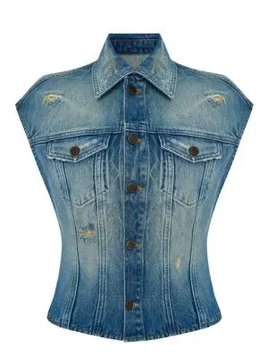 MAISON SEL Maison Sel Overdyed Denim Embroidered Vest