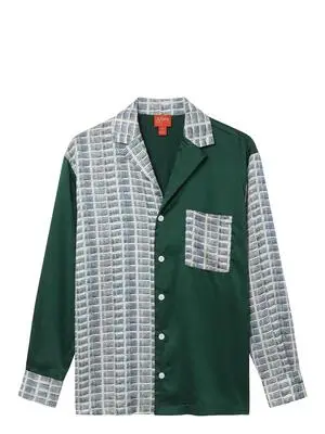 STUDIO AFUERA Long Sleeve Silk Shirt With Notched Lapel - Green