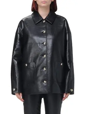 ANINE BING Luca Recycled Leather Shirt Jacket With Metal Buttons - Black