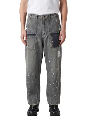 Mihara Yasuhiro Straight-leg Denim Jeans With Abstract Pattern - Blue