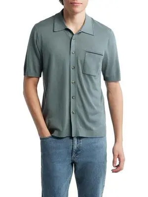 Rag & Bone Conrad Silk & Cotton Dalton Knit Button-up - Forest