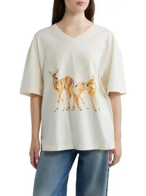 GOLDEN HOUR Love You Dearly" Graphic V-neck T-shirt - Marshmallow