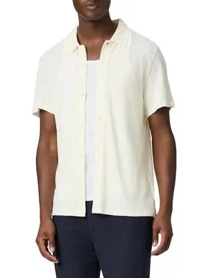Paige Sultan Short Sleeve Linen & Cotton Knit Button-up Shirt - Cliffside Fog