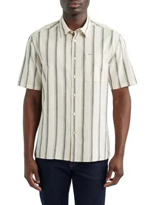 Barbour Barkend Stripe Summer Short Sleeve Cotton & Linen Button-up Shirt - Whisper White
