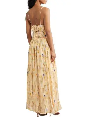 LINE & DOT Line & Dot Potpourri Abstract Floral Micropleat Chiffon Maxi Dress