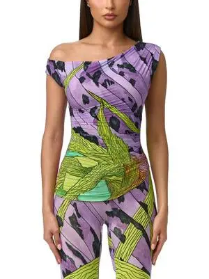 Naked Wardrobe Print Ruched One-shoulder Top - Lethal Botanical