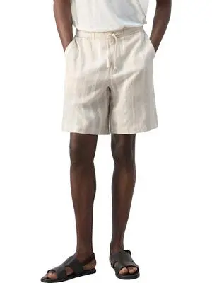 Mango Stripe Linen Blend Bermuda Shorts - Ecru