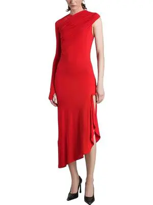MARINE SERRE Asymmetrical Ruffled Midi Dress - Red
