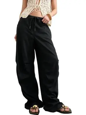 Topshop Wide Leg Linen & Cotton Utility Pants - Black