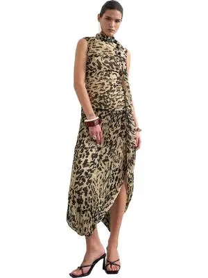 Topshop Chiffon Scarf Neck Midi Dress - Black