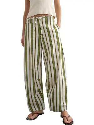 TOPSHOP Topshop Stripe Wide Leg Linen & Cotton Pants