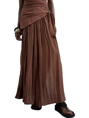 Topshop Crinkle Sash Tie Maxi Skirt - Brown