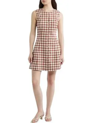 Hill House Home The Angie Check Sleeveless Fit & Flare Minidress - Rust Gingham