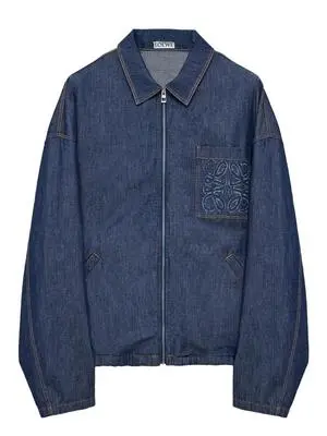 Loewe Denim Zip-up Jacket With Fringed Anagram Appliqu - Blue