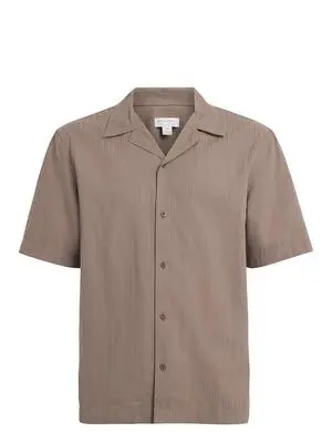 Sunspel Cotton Textured Stripe Shirt - Brown