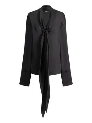 Balmain Silk Tie Neck Shirt - Black