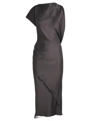 Victoria Beckham Draped Satin Midi Dress - Brown